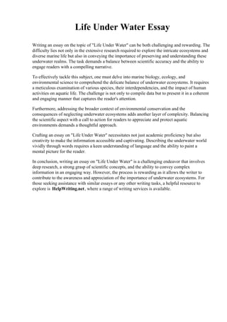 Life Under Water Essay. Bryant & Stratton College | PDF