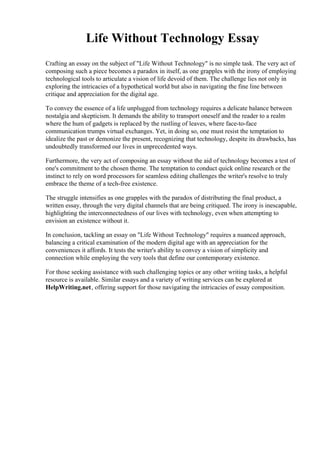 Life Without Technology Essay. Springfield College | PDF