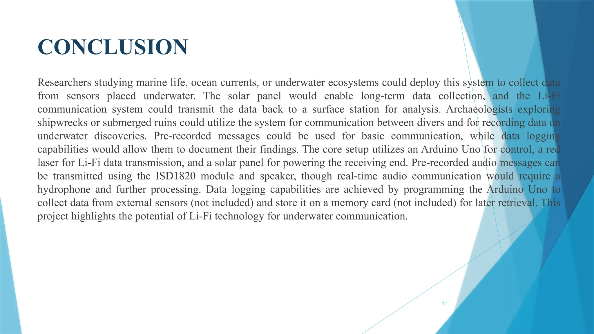 UNDERWATER AUDIO AND DATA TRANSMISSION SYSTEM USING Li-Fi TECHNOLOGY | PPTX