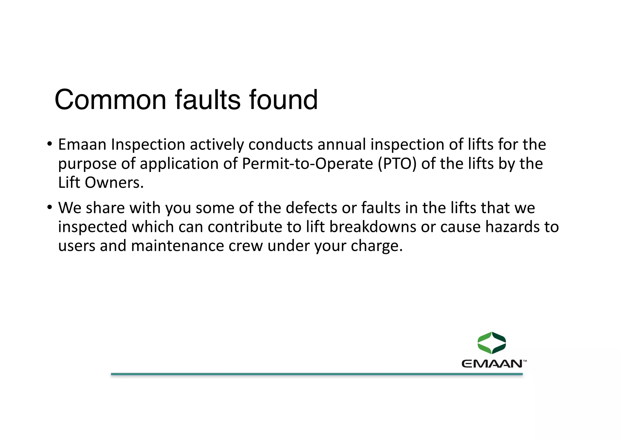 Lift: Common faults found during inspections | PDF