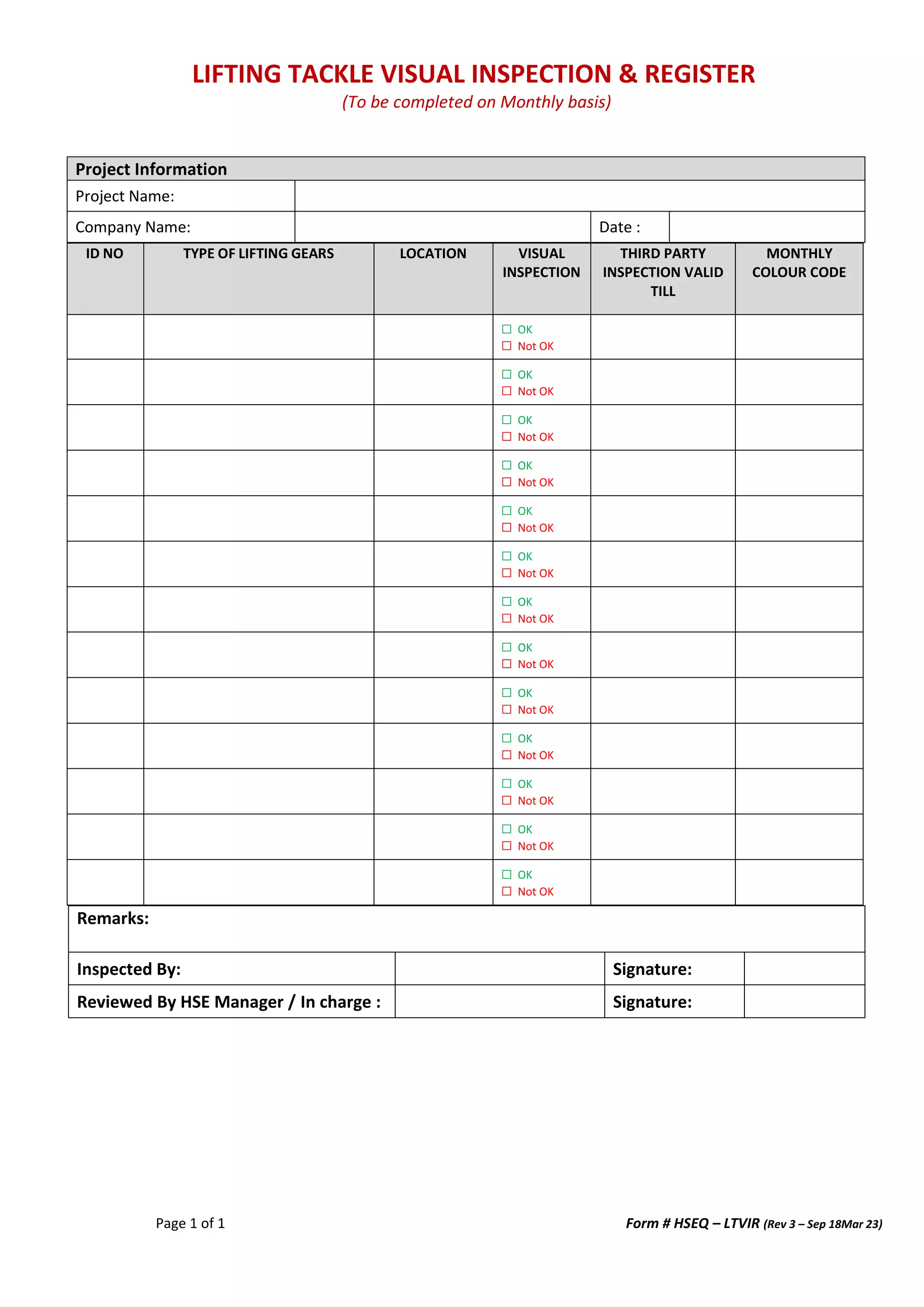 LIFTING TACKLE VISUAL INSPECTION & REGISTER Form # HSEQ - LTVIR Rev 3.docx