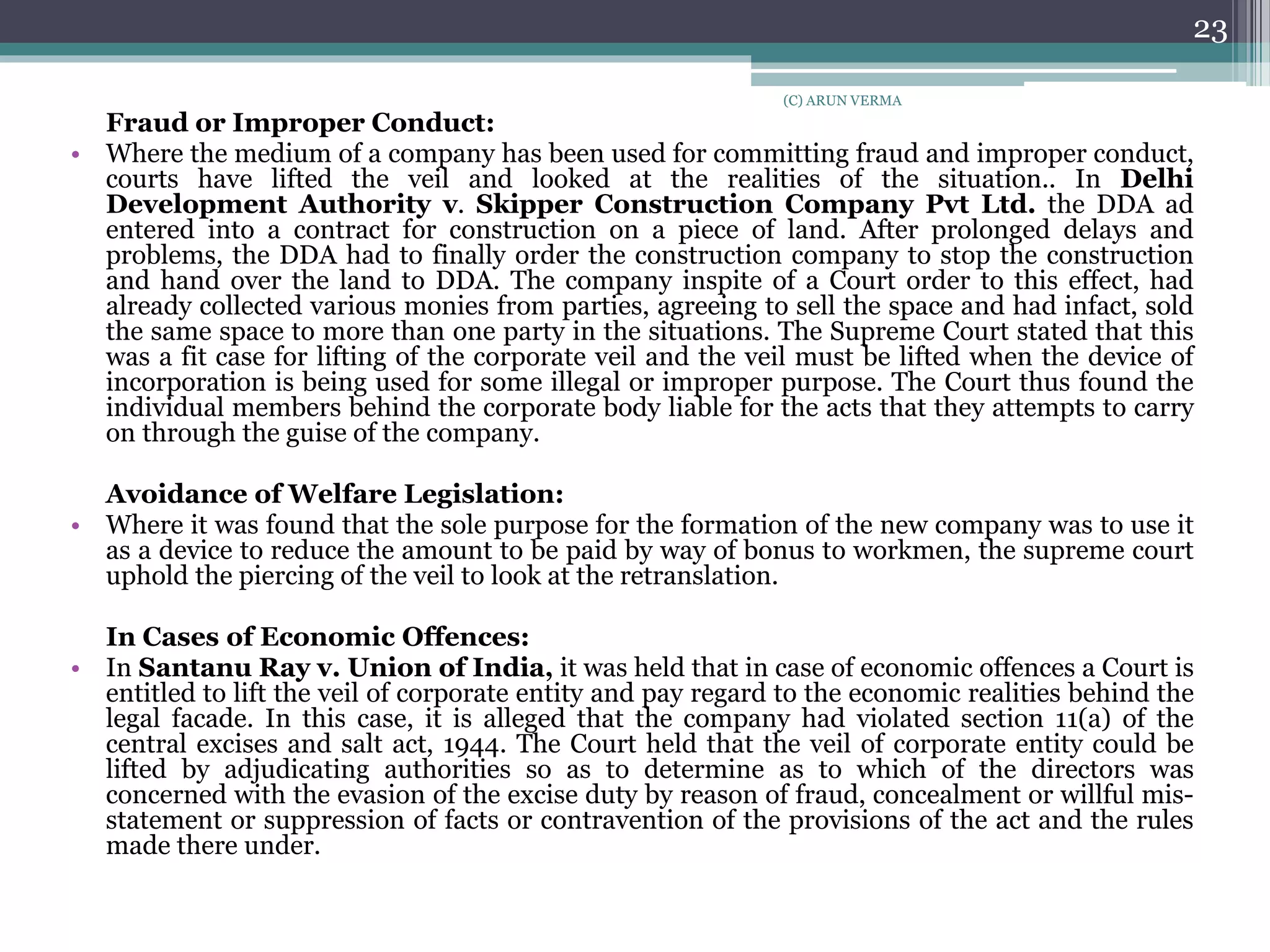 Lifting the veil of corporate personality | PPTX