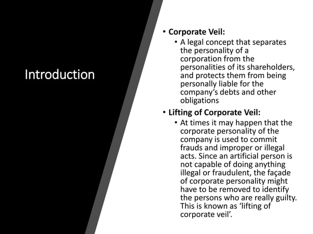 Lifting up of corporate veil | PPTX