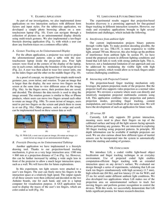 Lift using projected coded light for finger tracking and device ...