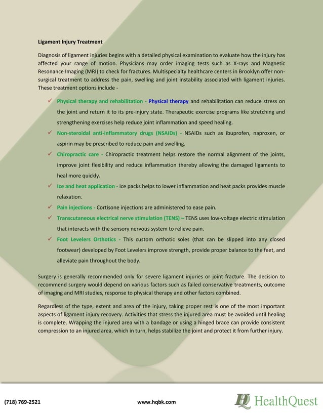 Ligament Injuries - Types, Symptoms and Treatment | PDF