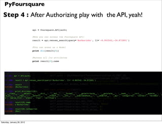 PyFoursquare: Python Library for Foursquare | PDF
