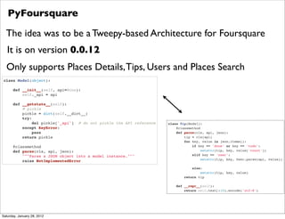 PyFoursquare: Python Library for Foursquare | PDF