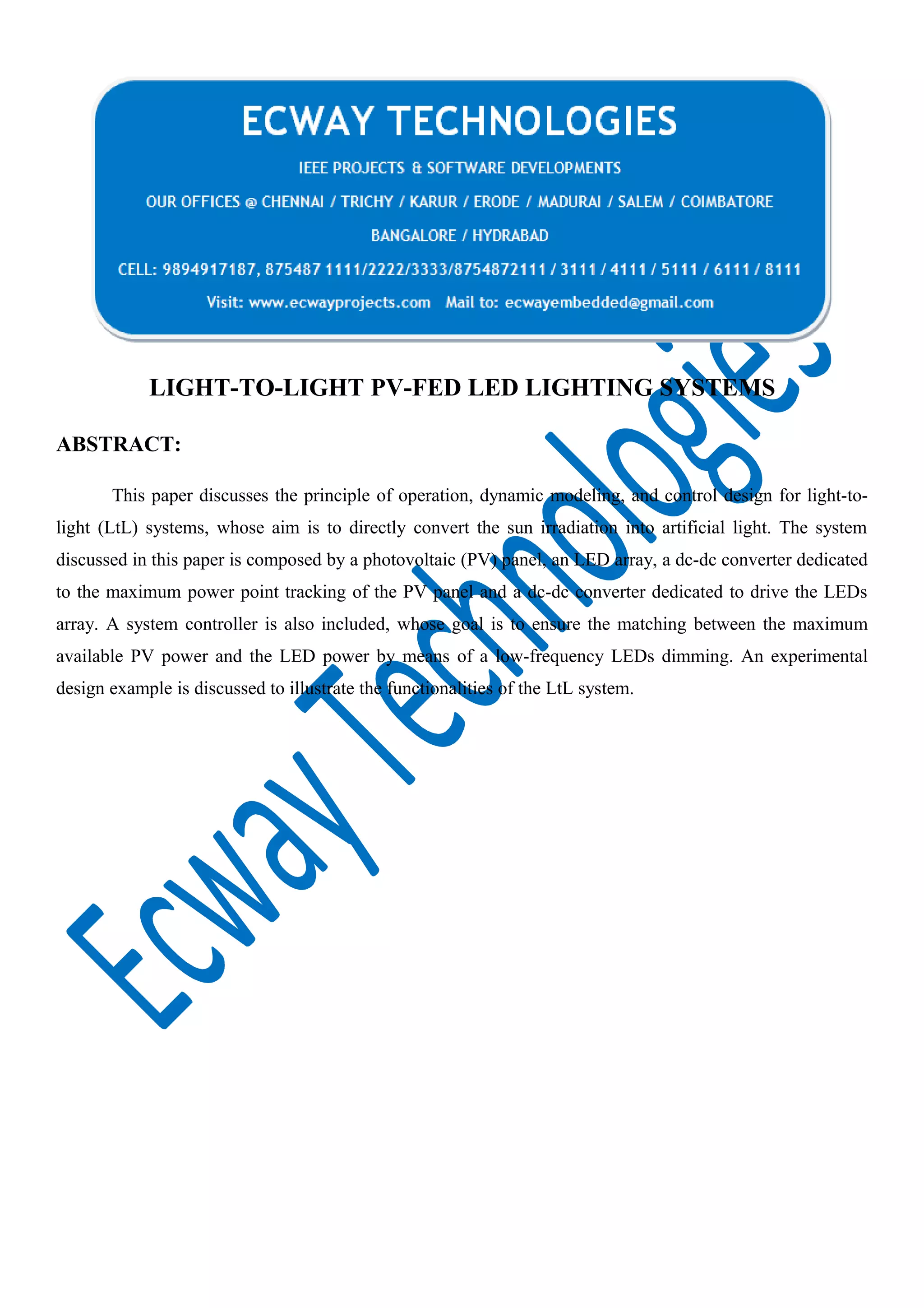 Light to-light pv-fed led lighting systems | PDF