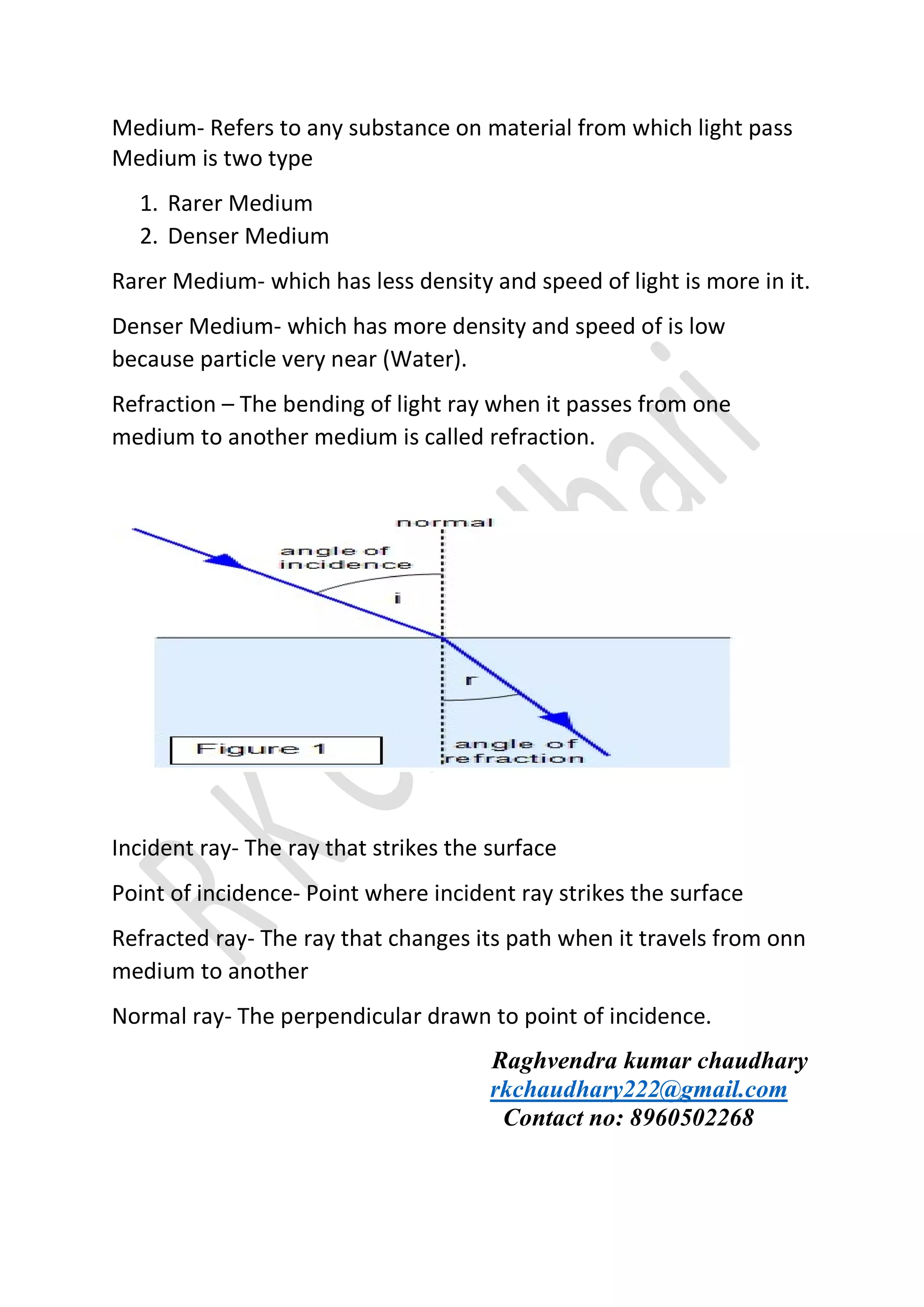 Refraction of light -1 class-10th | PDF