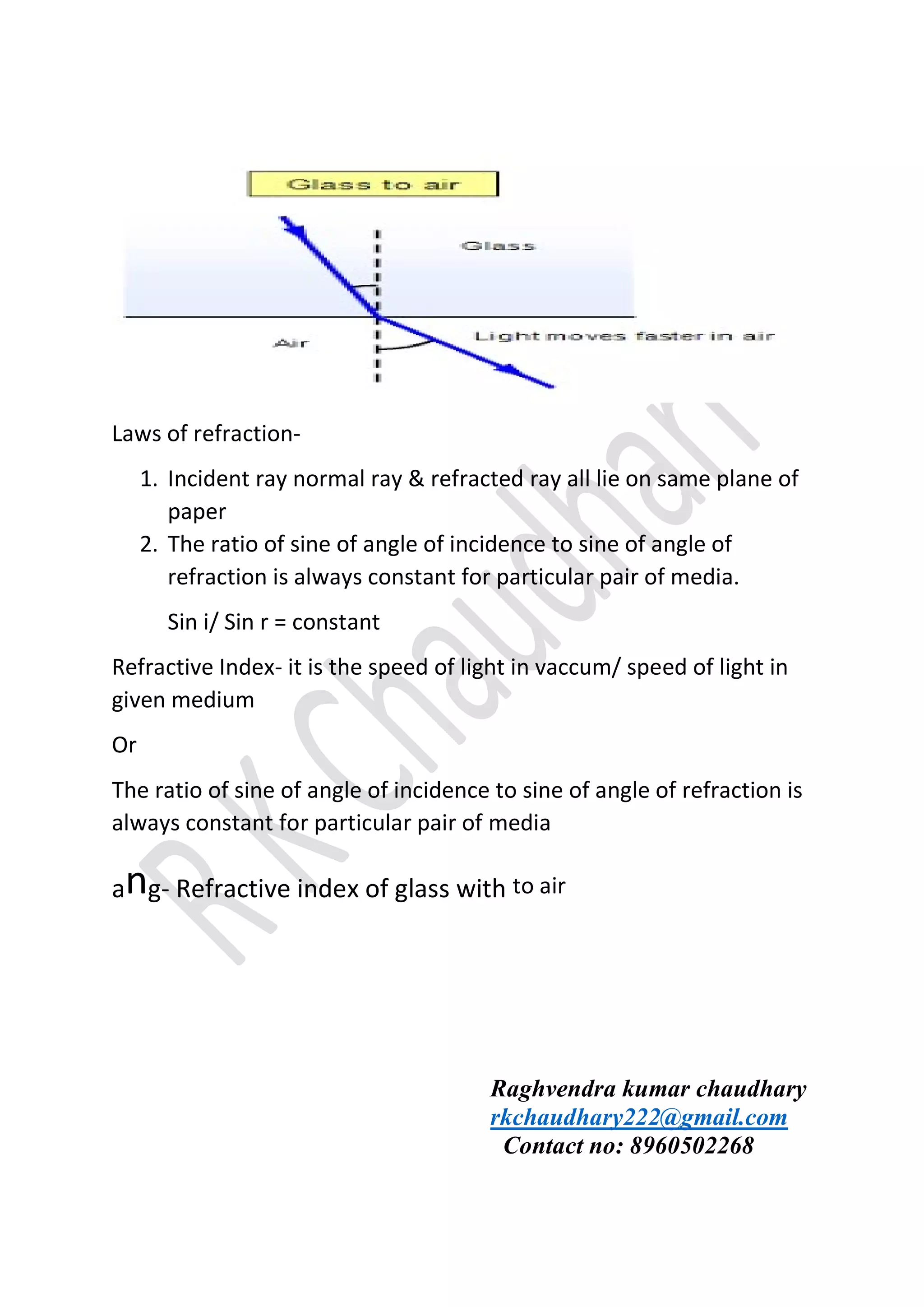 Refraction of light -1 class-10th | PDF | Physics | Science