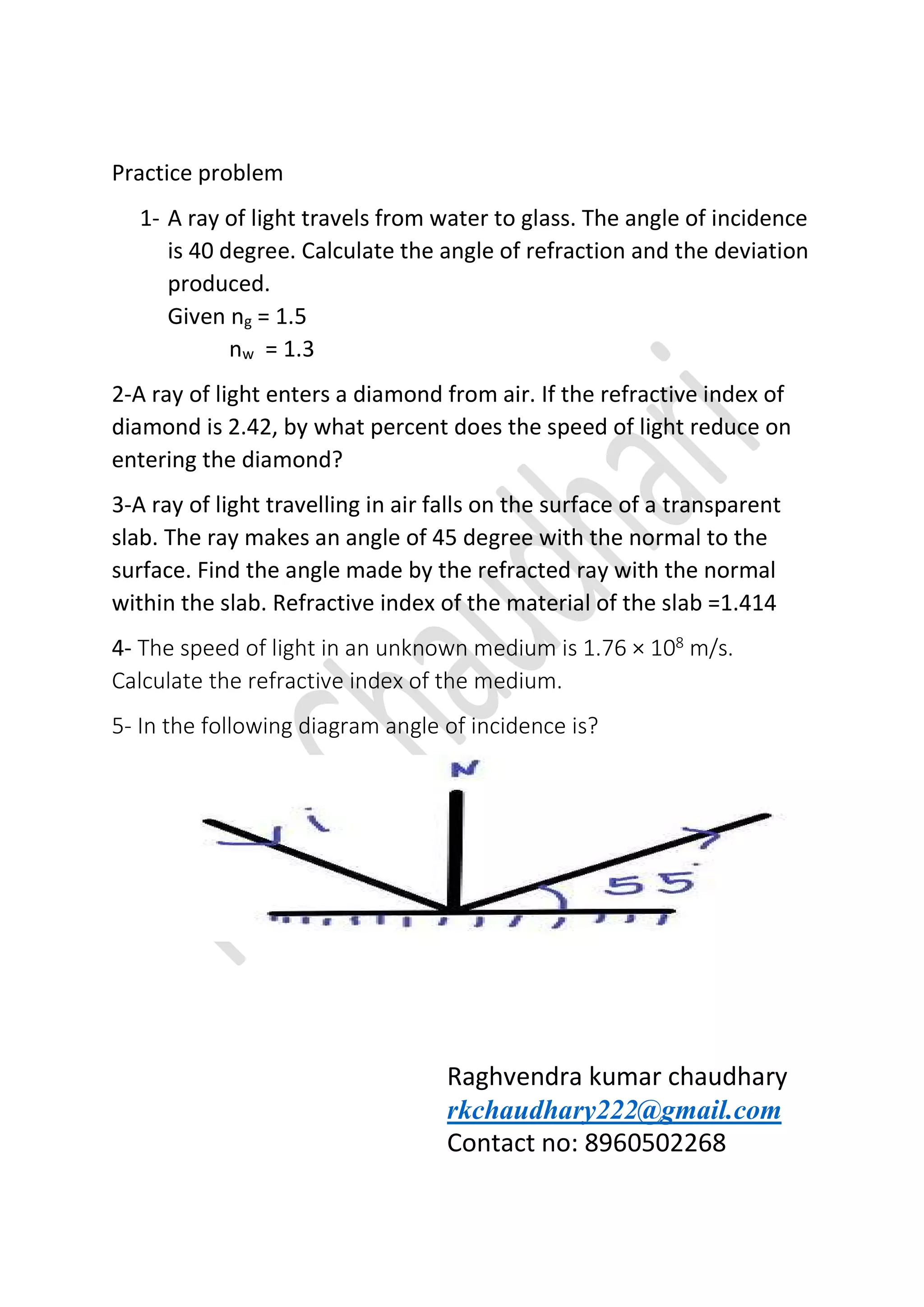 Refraction of light -1 class-10th | PDF
