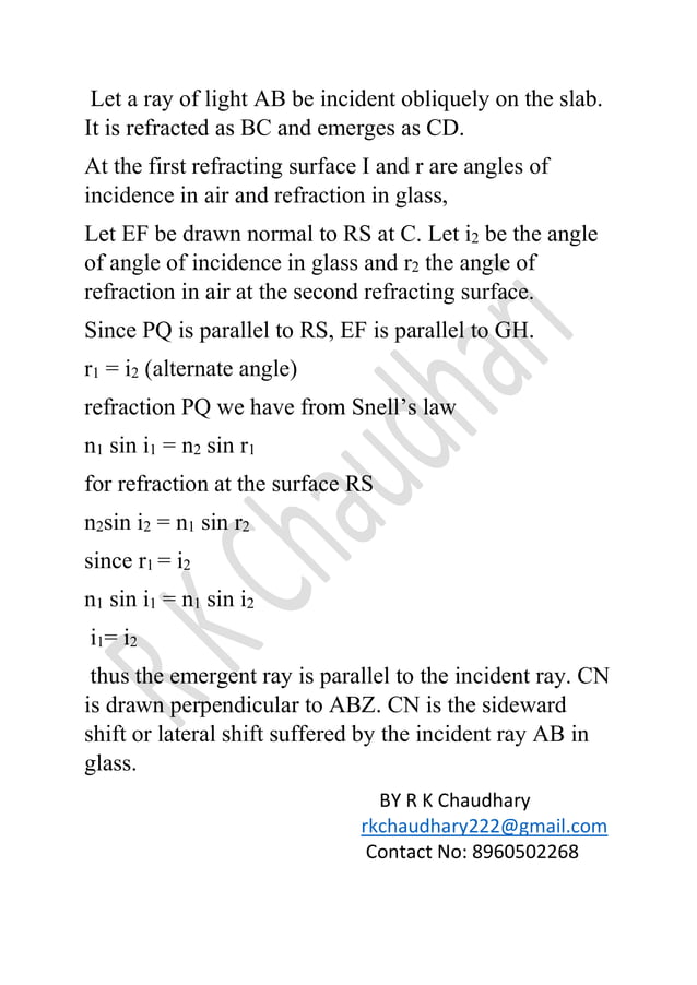 Refraction of light -2 class-10th | PDF