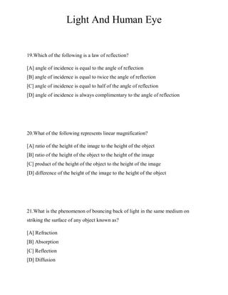 Light and human eye | PDF | Eye and Vision Conditions | Diseases and ...