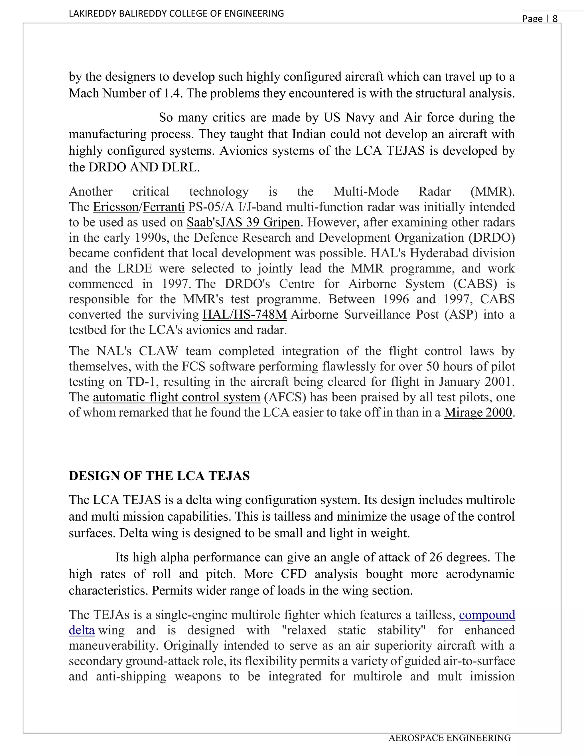 Light combact aircraft tejas tms | PDF