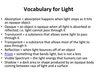 Light Energy concept detailed science primary 5 | PPTX
