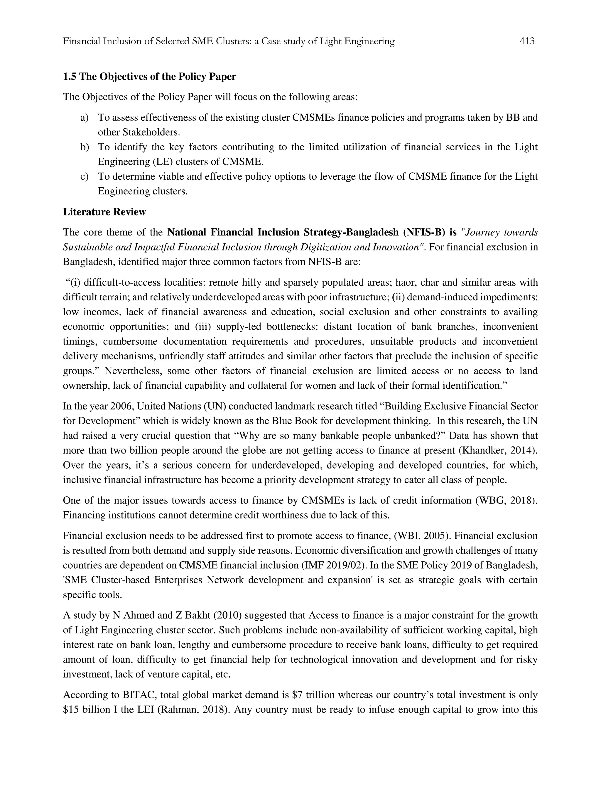 Financial Inclusion of Selected SME Clusters: a Case study of Light ...
