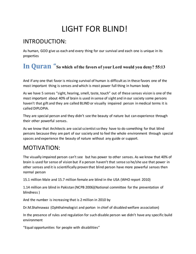 Light for blind | DOCX | Eye and Vision Conditions | Diseases and ...