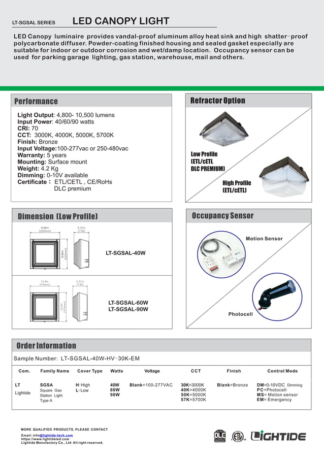 Lightide DLC Premium LED Canopy Lights sales sheet -2019 | PDF