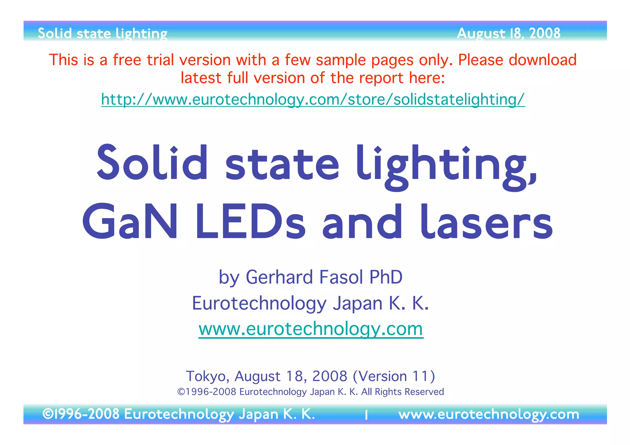 Solid state lighting, GaN LEDs and lasers | PDF