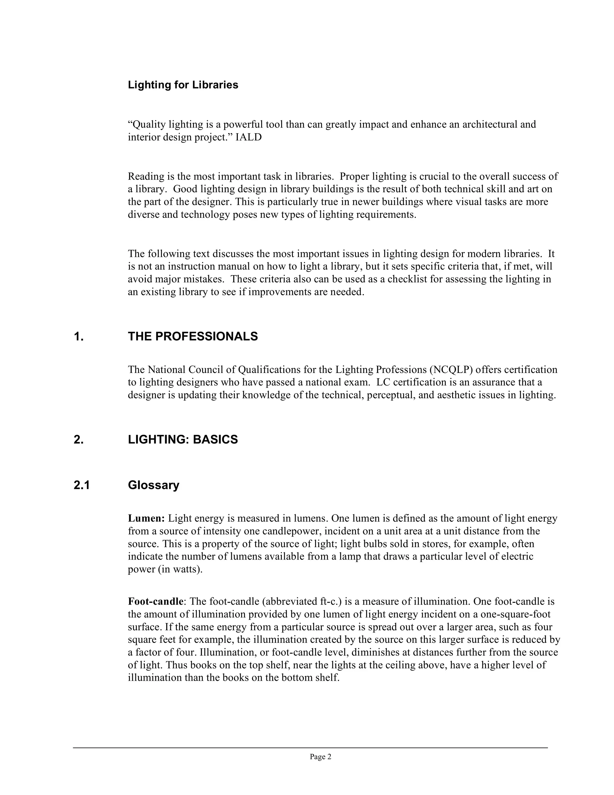 Lighting For Libraries | PDF