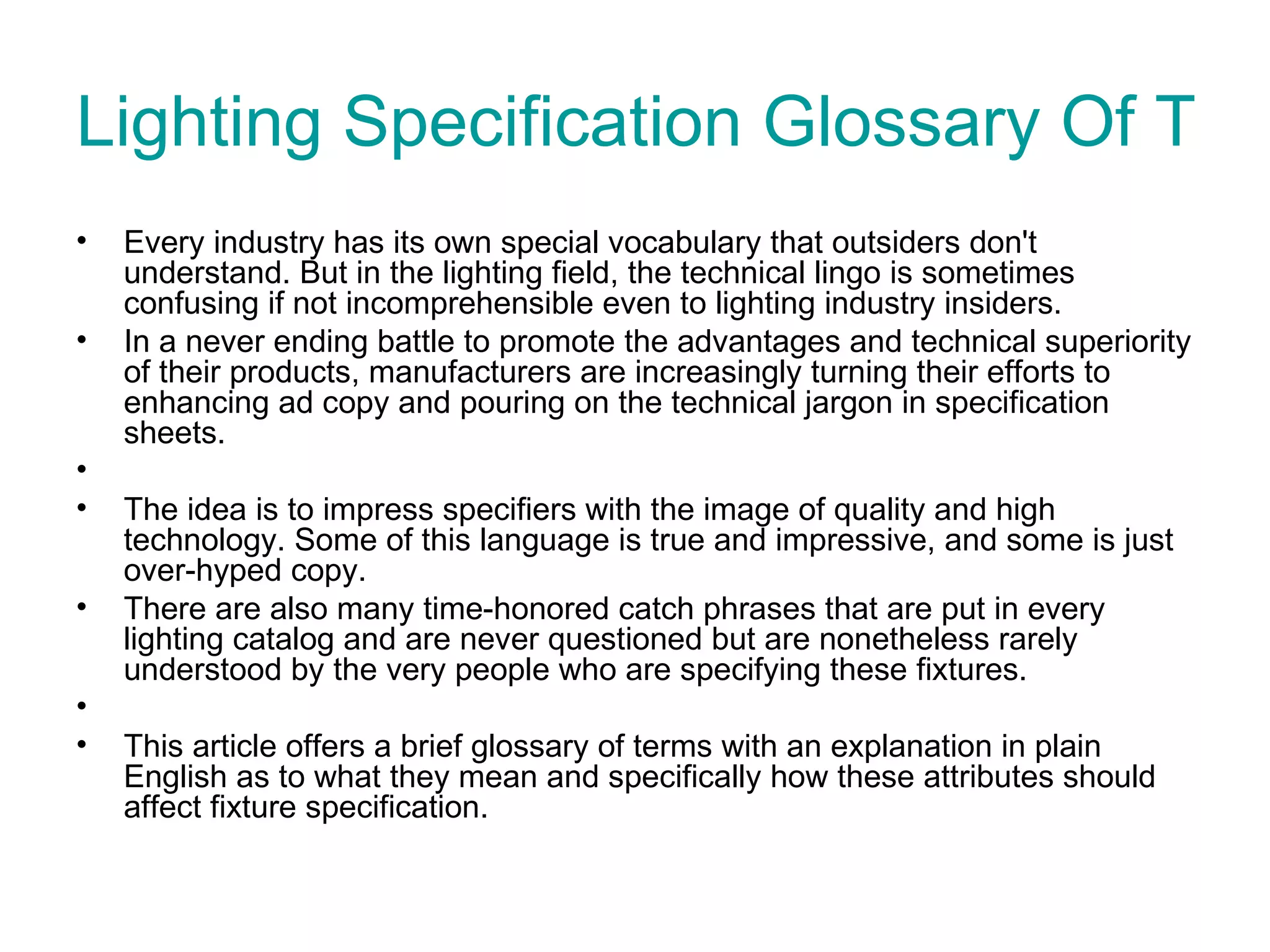Lighting specification glossary of terms | PPT