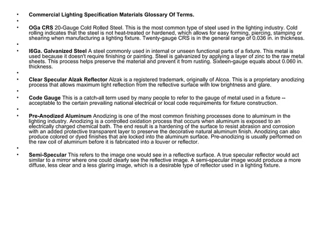 Lighting specification glossary of terms | PPT