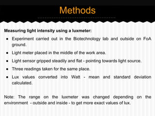 Effects of Light Intensity on Tissue Cultures | PPTX