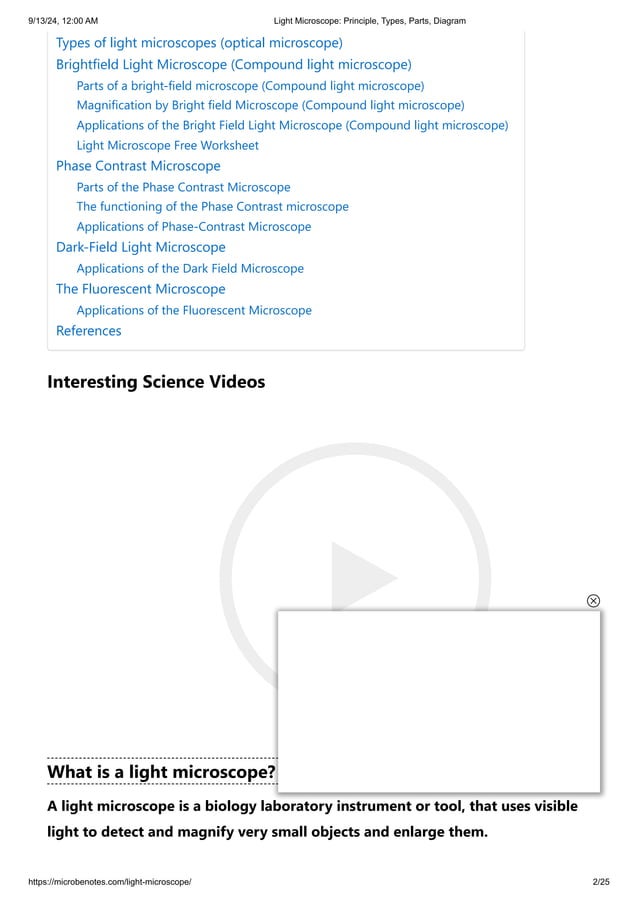 Light Microscope_ Principle, Types, Parts, Diagram.pdf | Physics | Science