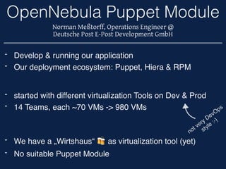 OpenNebula Conf 2014 | Lightning talk: OpenNebula Puppet Module - Norman Messtorff | PPT