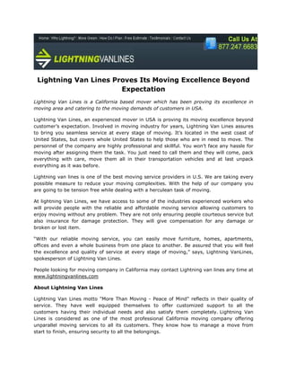 Lightning Van Lines Proves Its Moving Excellence Beyond Expectation