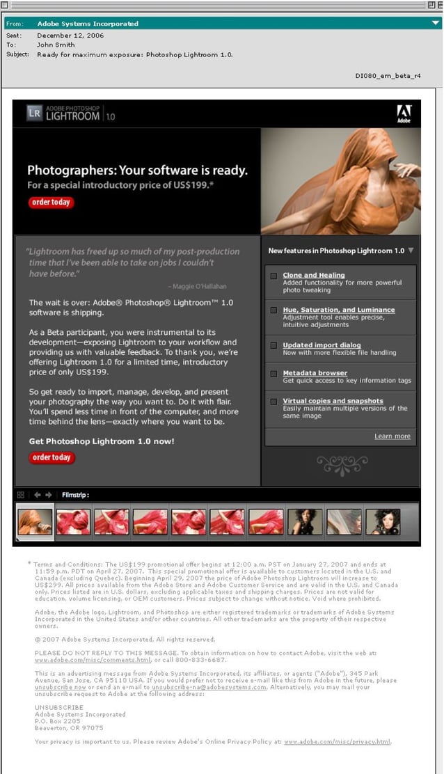 Lightroom 1.0 Promotion Email | PDF | Technology & Computing