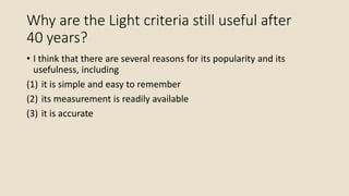 Lights criteria pleural diseases | PPTX