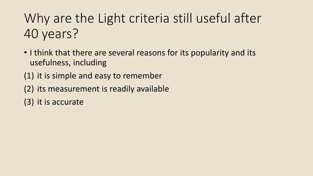 Lights criteria pleural diseases | PPTX | Lung and Respiratory Health ...