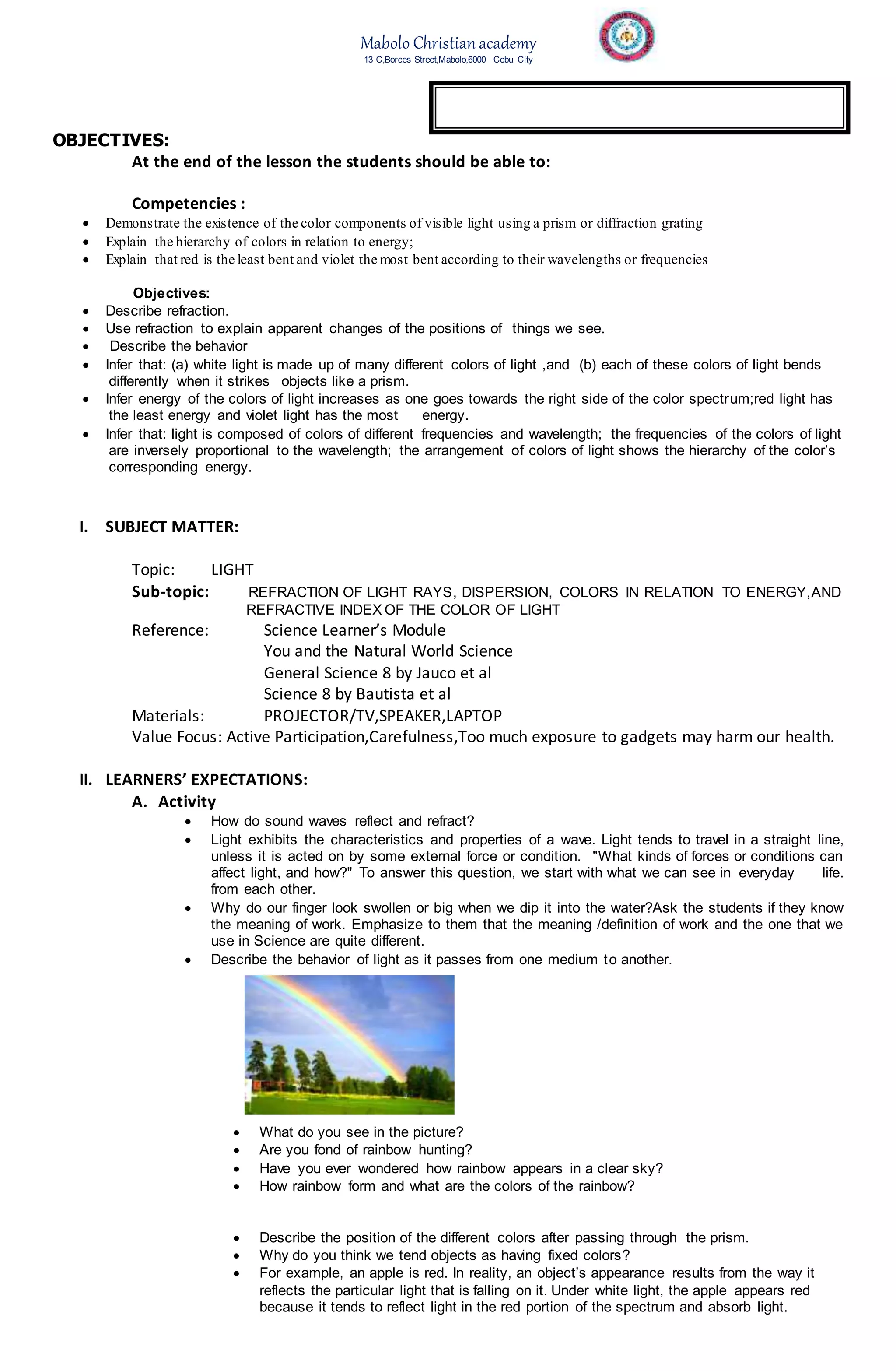 Lights lesson plan | DOC