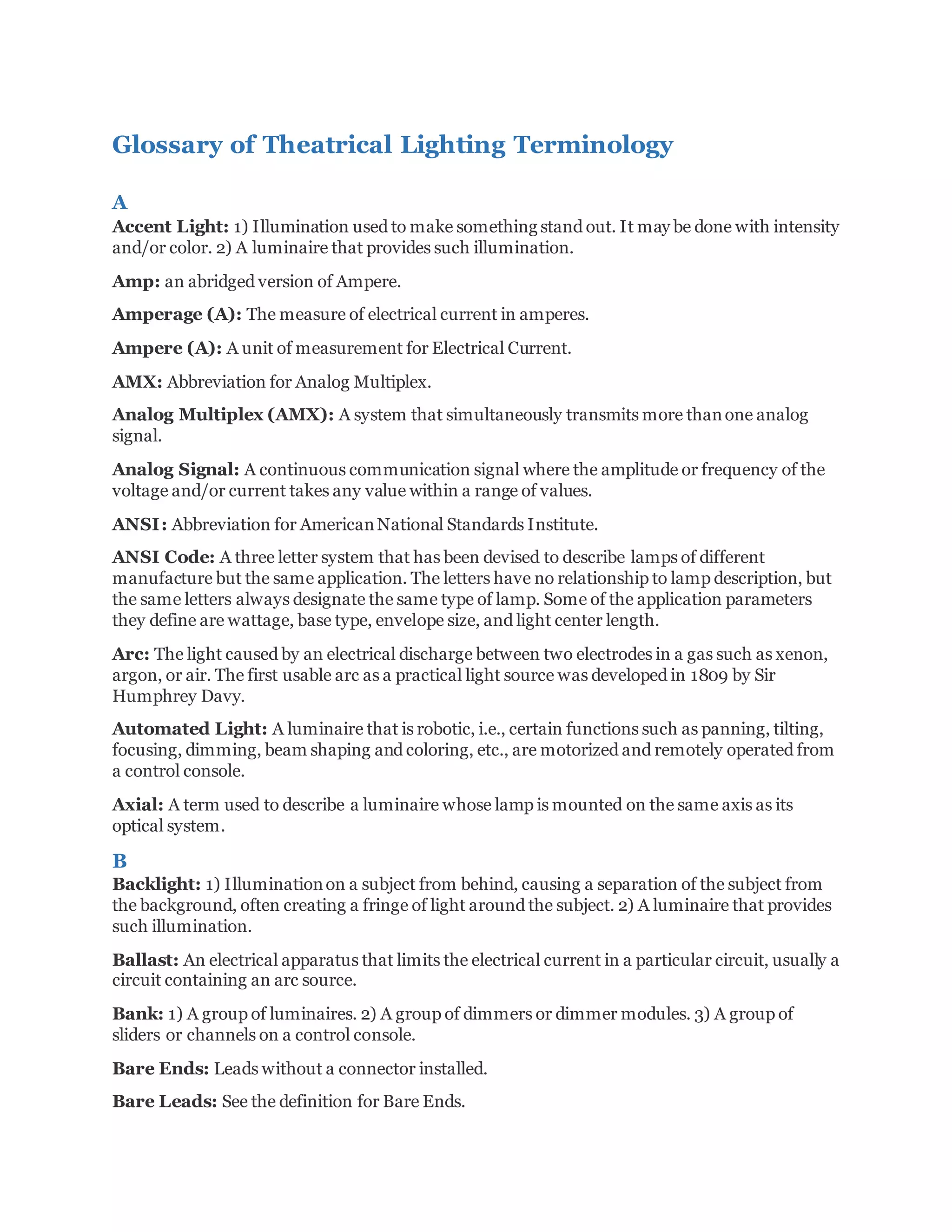 Light and Sound Glossary of theatrical lighting | DOCX