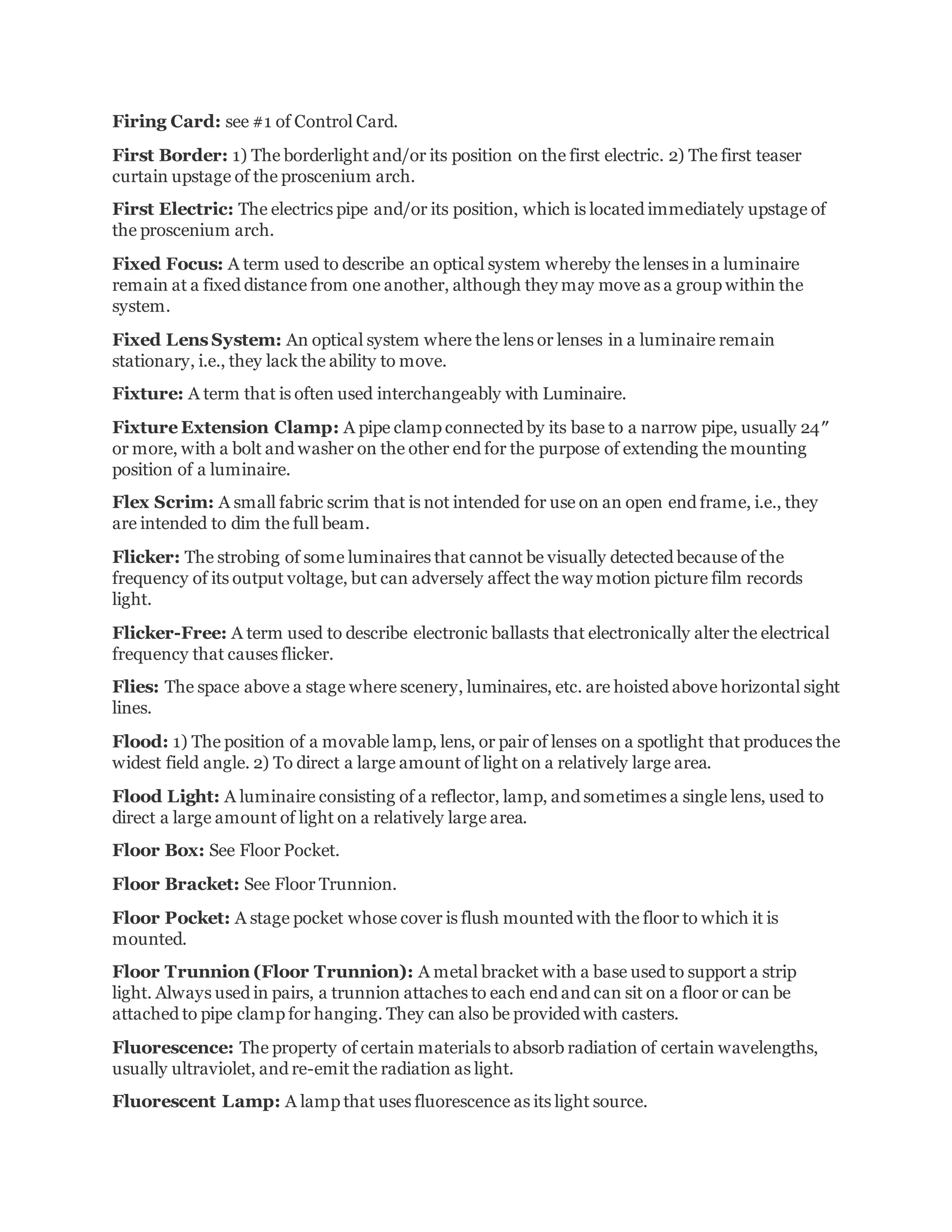 Light and Sound Glossary of theatrical lighting | DOCX