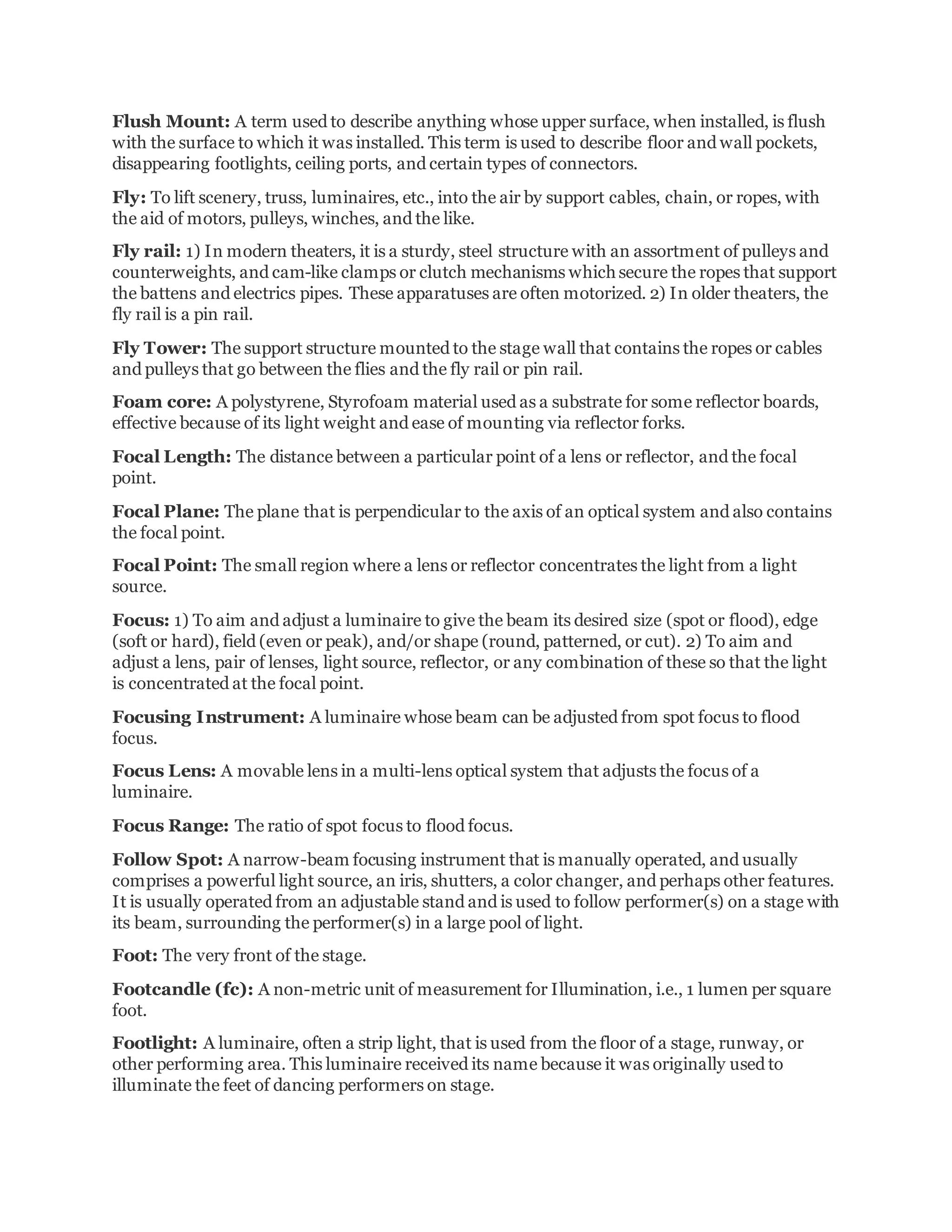 Light and Sound Glossary of theatrical lighting | DOCX