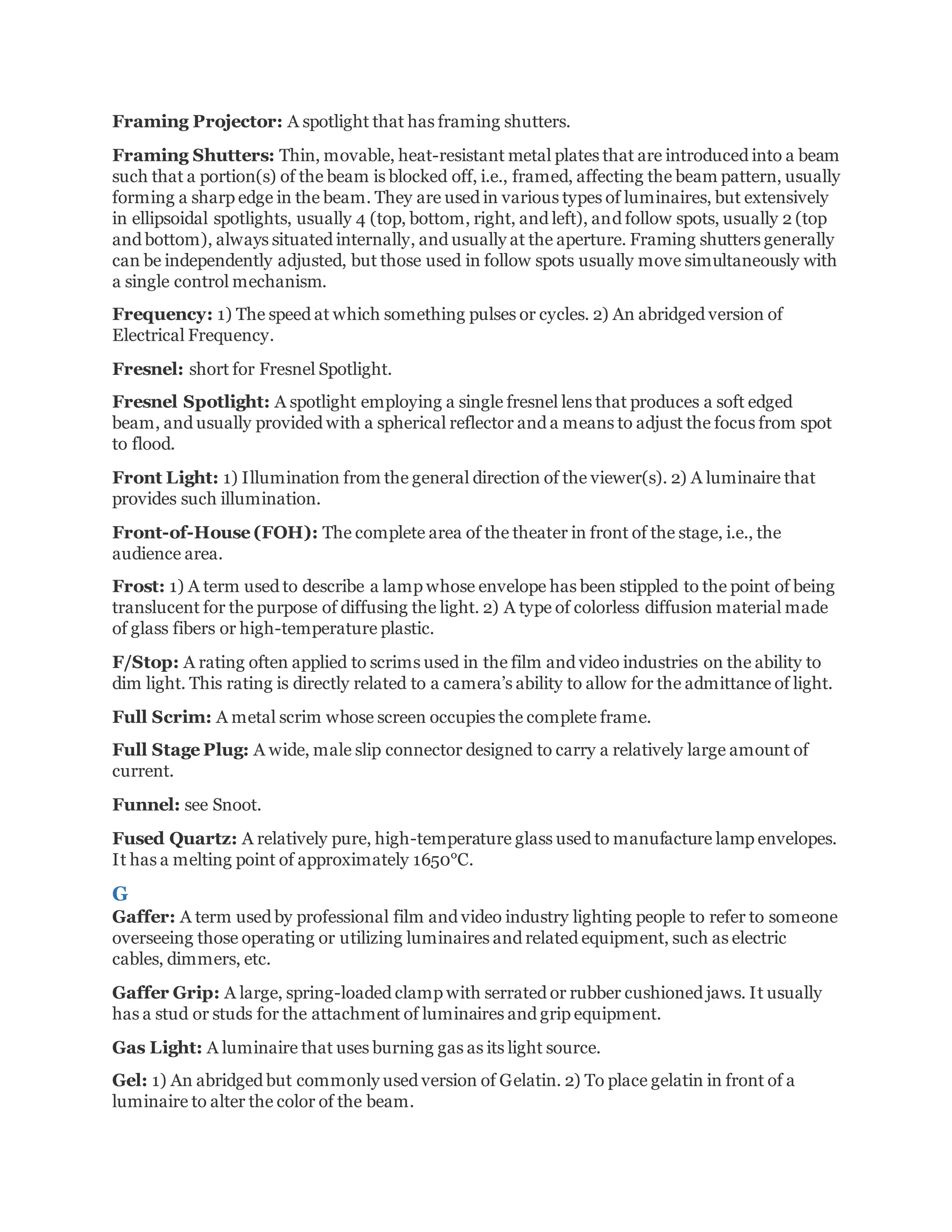 Light and Sound Glossary of theatrical lighting | DOCX