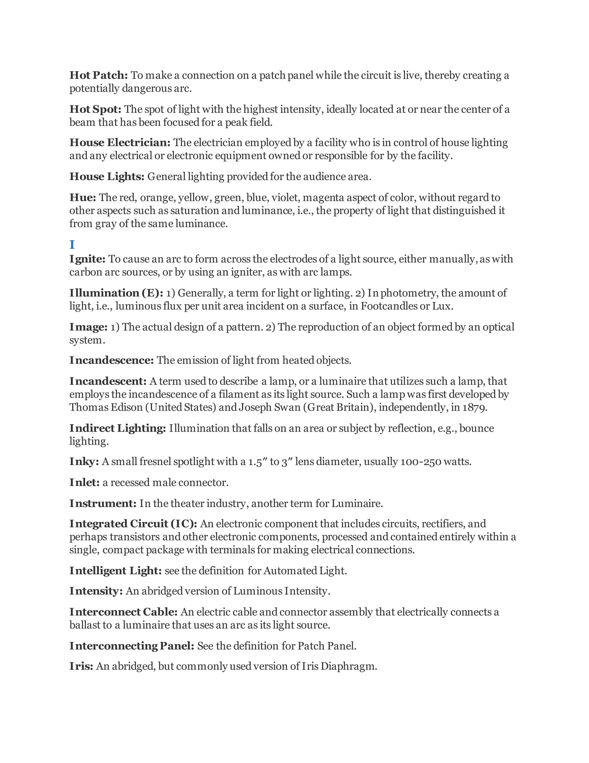 Light and Sound Glossary of theatrical lighting | DOCX