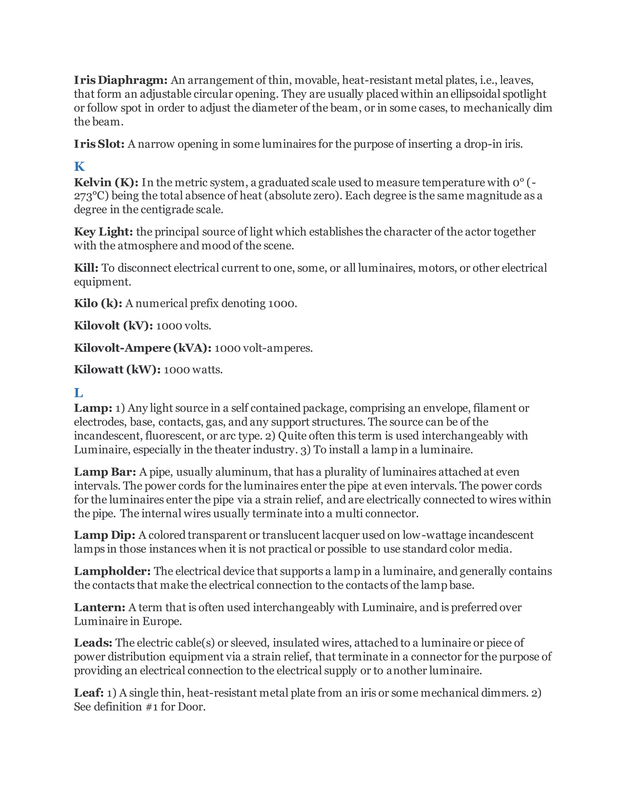 Light and Sound Glossary of theatrical lighting | DOCX