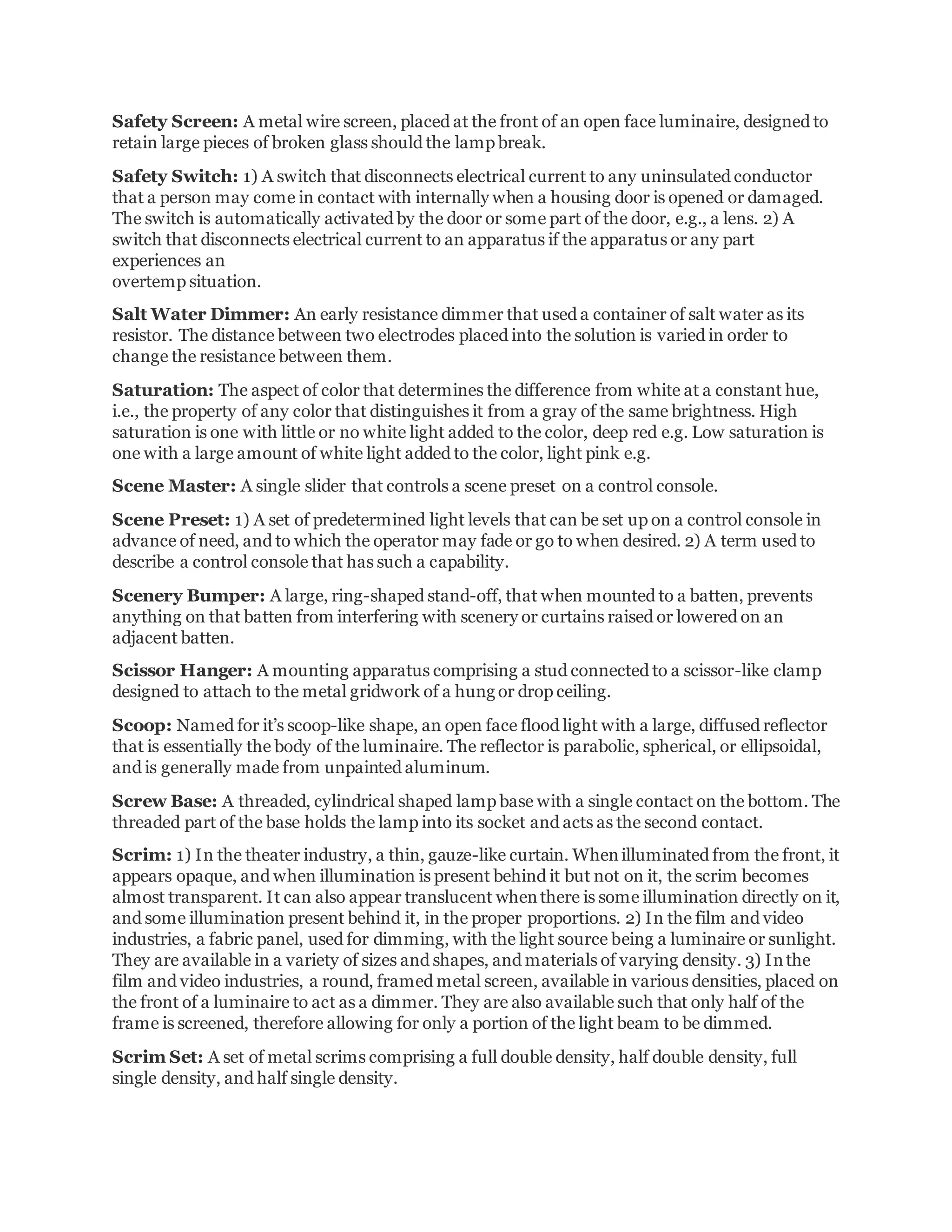 Light and Sound Glossary of theatrical lighting | DOCX