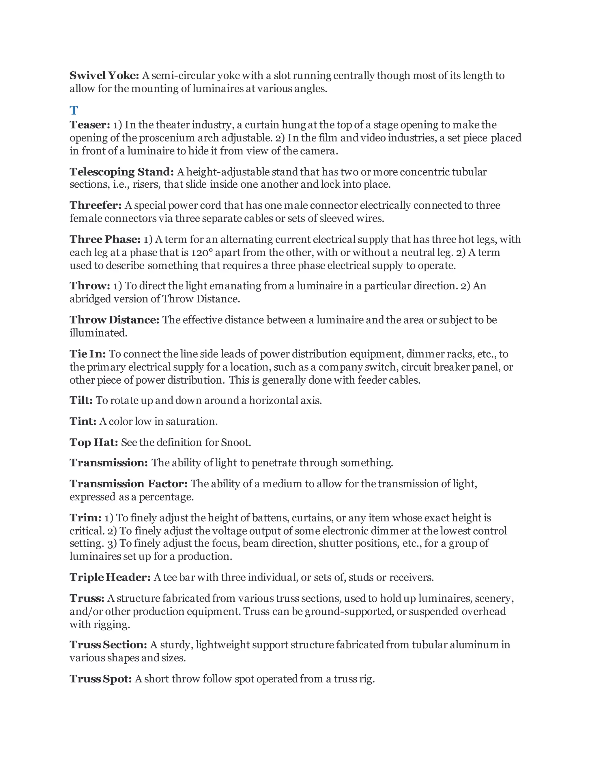 Light and Sound Glossary of theatrical lighting | DOCX