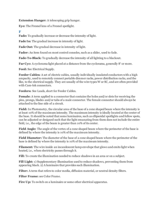 Light and Sound Glossary of theatrical lighting | DOCX | Theater | Fine Art