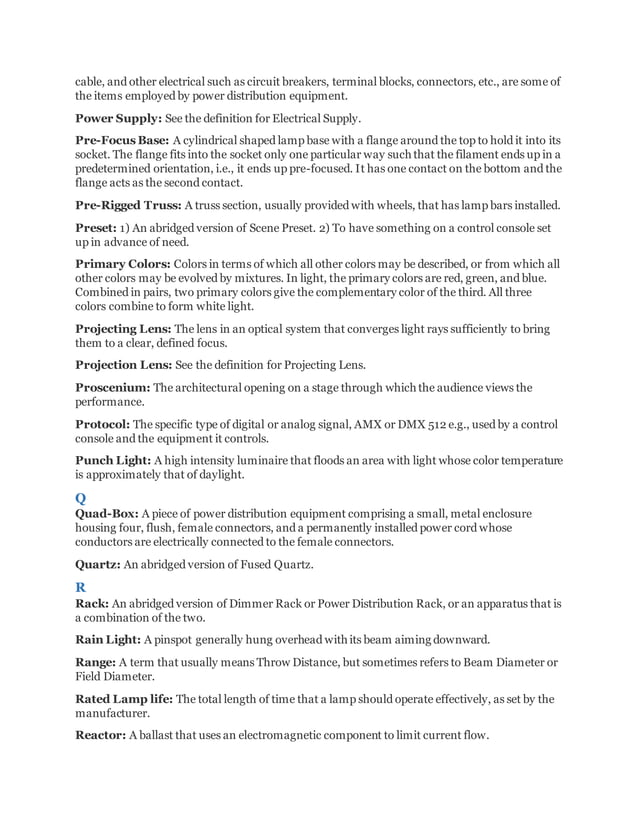 Light and Sound Glossary of theatrical lighting | DOCX | Theater | Fine Art