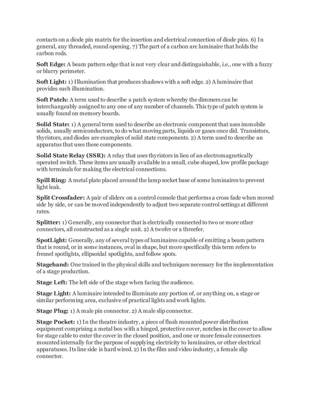 Light and Sound Glossary of theatrical lighting | DOCX | Theater | Fine Art