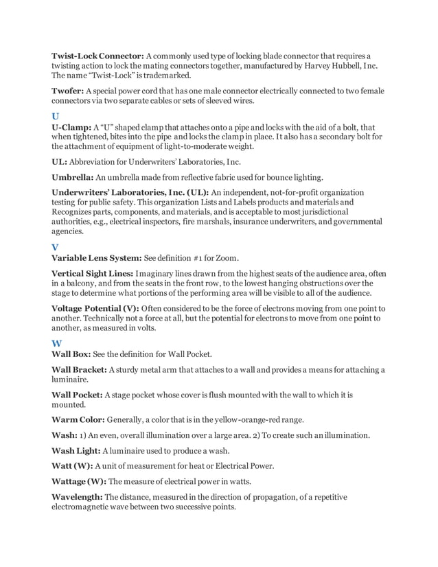 Light and Sound Glossary of theatrical lighting | DOCX | Theater | Fine Art