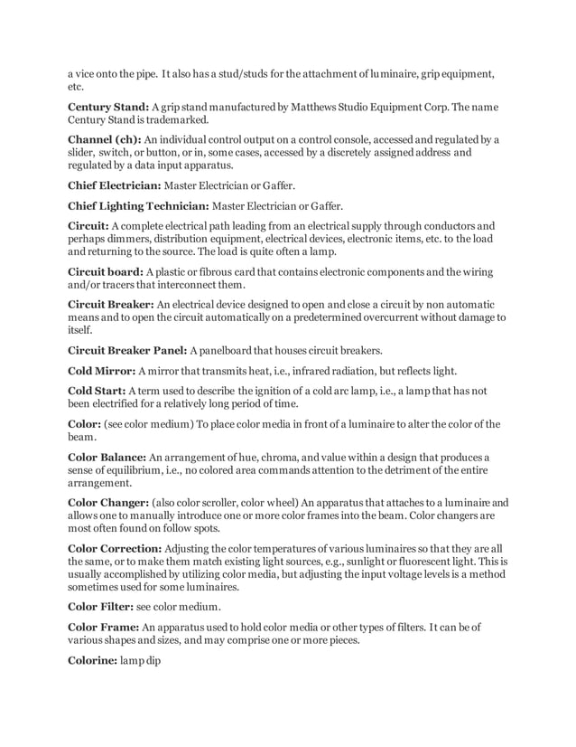 Light and Sound Glossary of theatrical lighting | DOCX | Theater | Fine Art