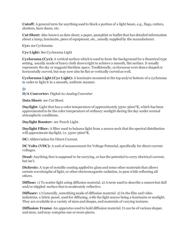 Light and Sound Glossary of theatrical lighting | DOCX | Theater | Fine Art