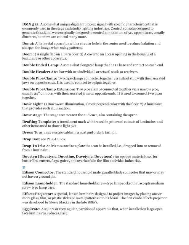 Light and Sound Glossary of theatrical lighting | DOCX | Theater | Fine Art