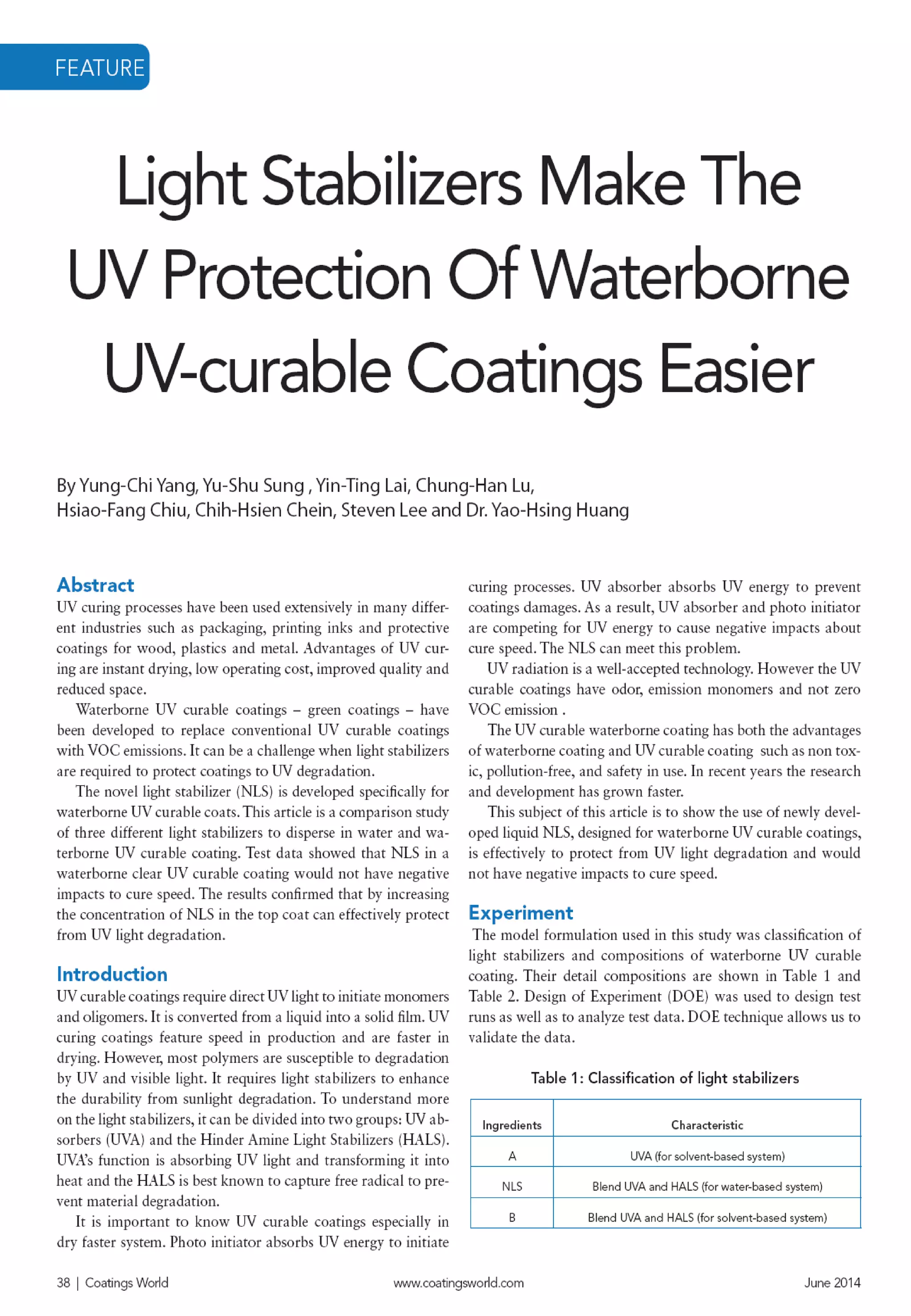 Light Stabilizers for Water Based UV oating | PDF